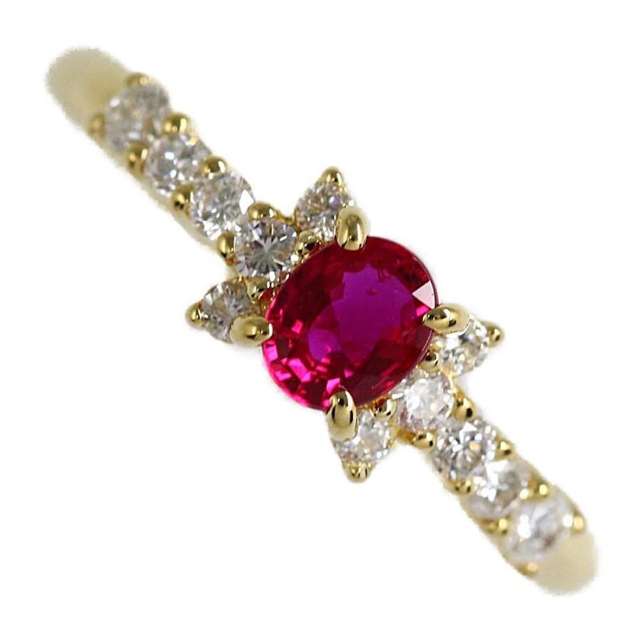 クォーターエタニティセッティング 1P ルビー ダイヤモンドリング 指輪/K18YG/750-2.4g/RU0.26ct/FD:0.17ct/8号/#48 /RF5/h210324 ...