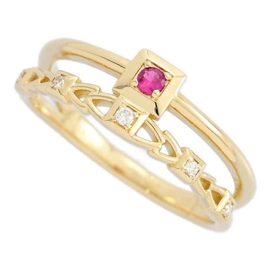 RU0.05ct/FD:0.03ct/2ロウ 1P・ルビー・ダイヤモンドリング・指輪/K18YG/750-3.2g/11.5号/#51.5/イエローゴールド/プレゼント/B10 ...
