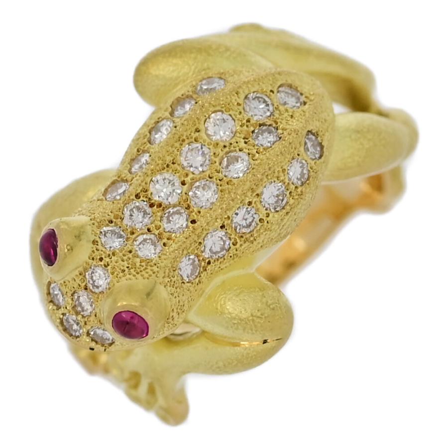 RU0.1ct/FD:0.47ct/カエル フロッグ アニマルモチーフ 2P・ルビー・ダイヤモンド リング・指輪/K18YG/750-11 ...