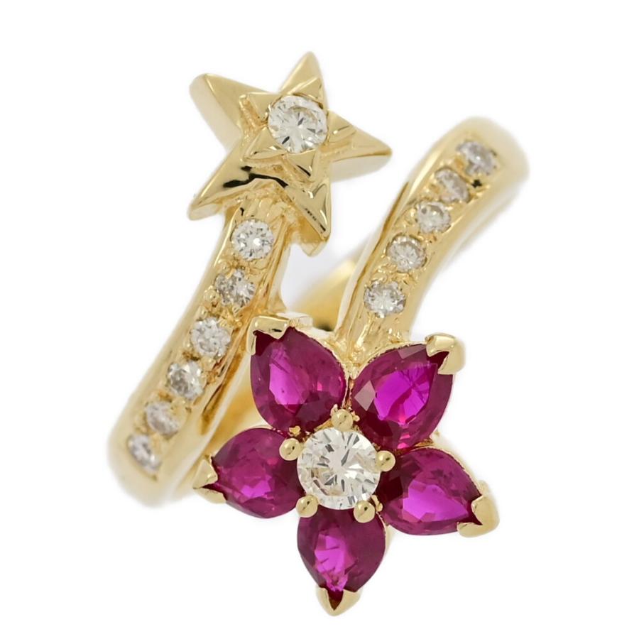 RU1.11ct/D:0.34ct/スターモチーフ・フラワーモチーフ・ルビー・ダイヤモンド リング・指輪/K18YG/750-6.2g/14号/#54/プレゼント/h250415/553931 ...
