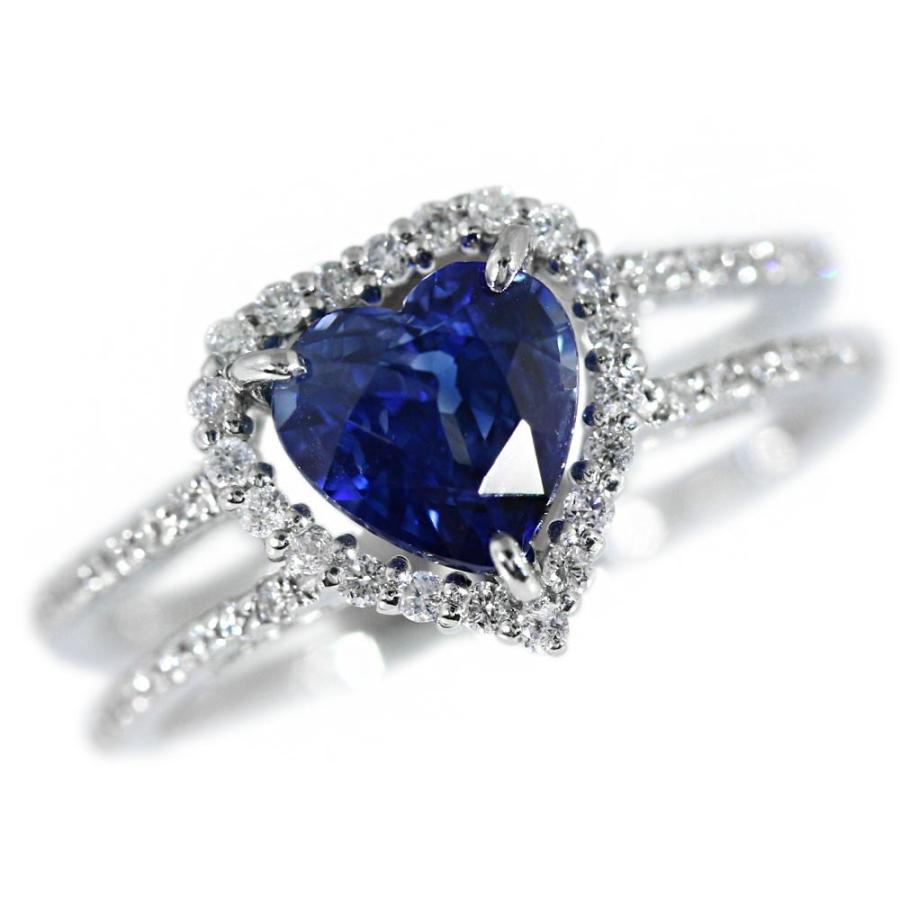 ハートモチーフ・サファイア・ダイヤモンドリング・指輪/Pt900-3.4g/SA1.52ct/FD:0.25ct/中央宝石研究所ソーティング/14号/#54/h181213/224104 ...