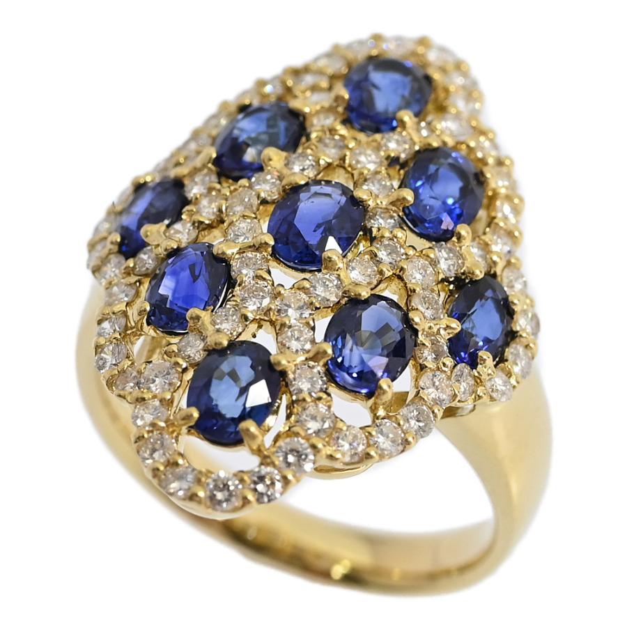 9P・合成 サファイア・ダイヤモンドリング・指輪/K18YG/750-9.0g/SA3.2ct/FD:1ct/15号/#55/イエローゴールド/ブルー/h231026/497895 : リ ...