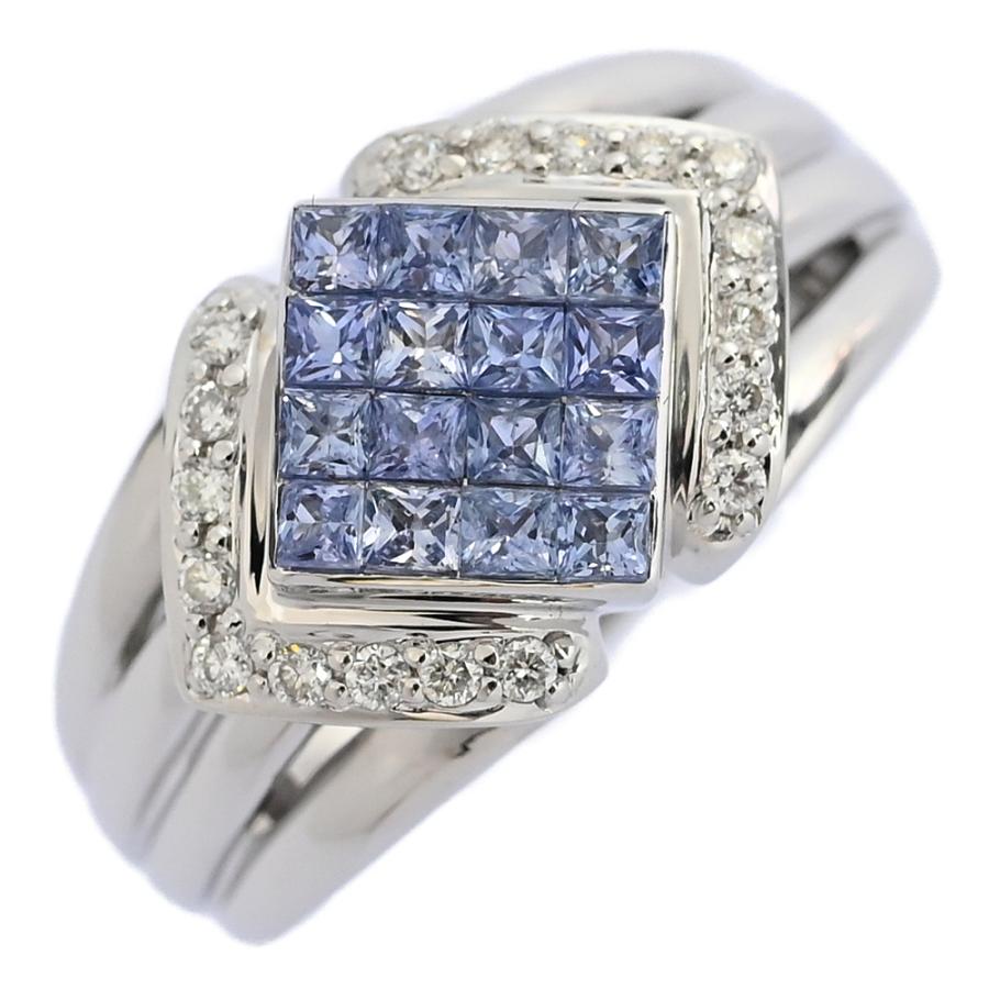 キュービーシー 16P・サファイア・ダイヤモンドリング・指輪/K18WG/750-8.6g/SA0.73ct/FD:0.15ct/13号/#53/ホワイトゴールド/QVC/h231031 ...