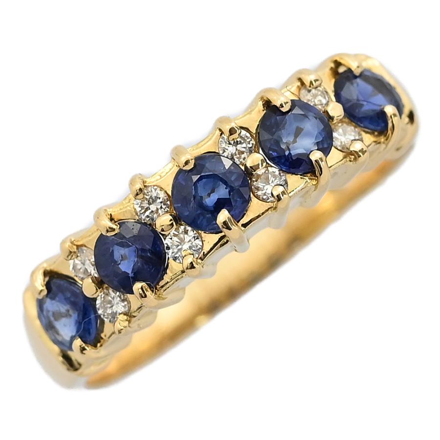 一文字・サファイア・ダイヤモンドリング・指輪/K18YG/750-3.4g/SA0.79ct/FD:0.1ct/12号/#52/イエローゴールド 翌日配送可/h231121/501337 ...