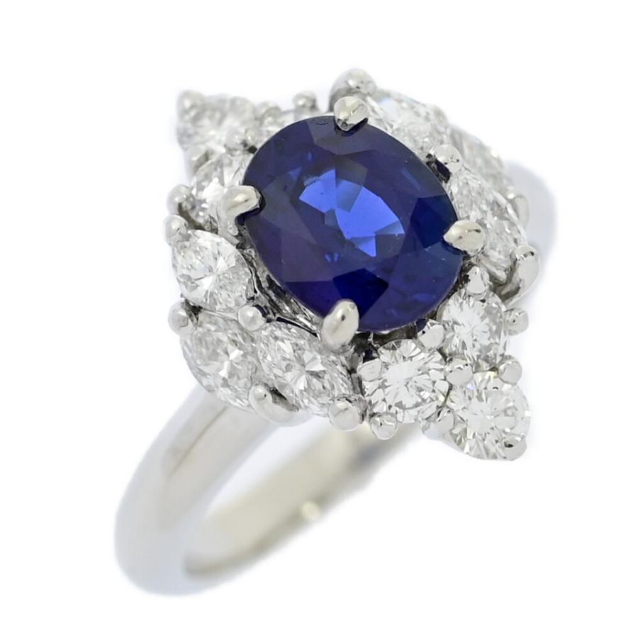 SA1.241ct/FD:0.77ct/Queen クイーン 取り巻き・9月誕生石 1P・サファイア・ダイヤモンド リング・指輪/Pt950-5.8g/5号/#45/h250509 ...