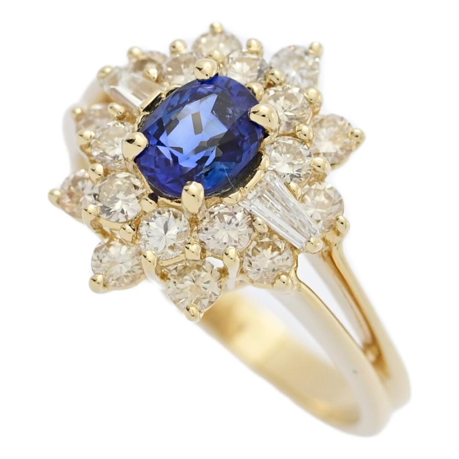 SA0.77ct/FD:0.99ct/フラワーモチーフ・9月誕生石・サファイア・ダイヤモンド リング・指輪/K18YG-4.3g/14号/#54/プレゼント/h250619/580323 ...