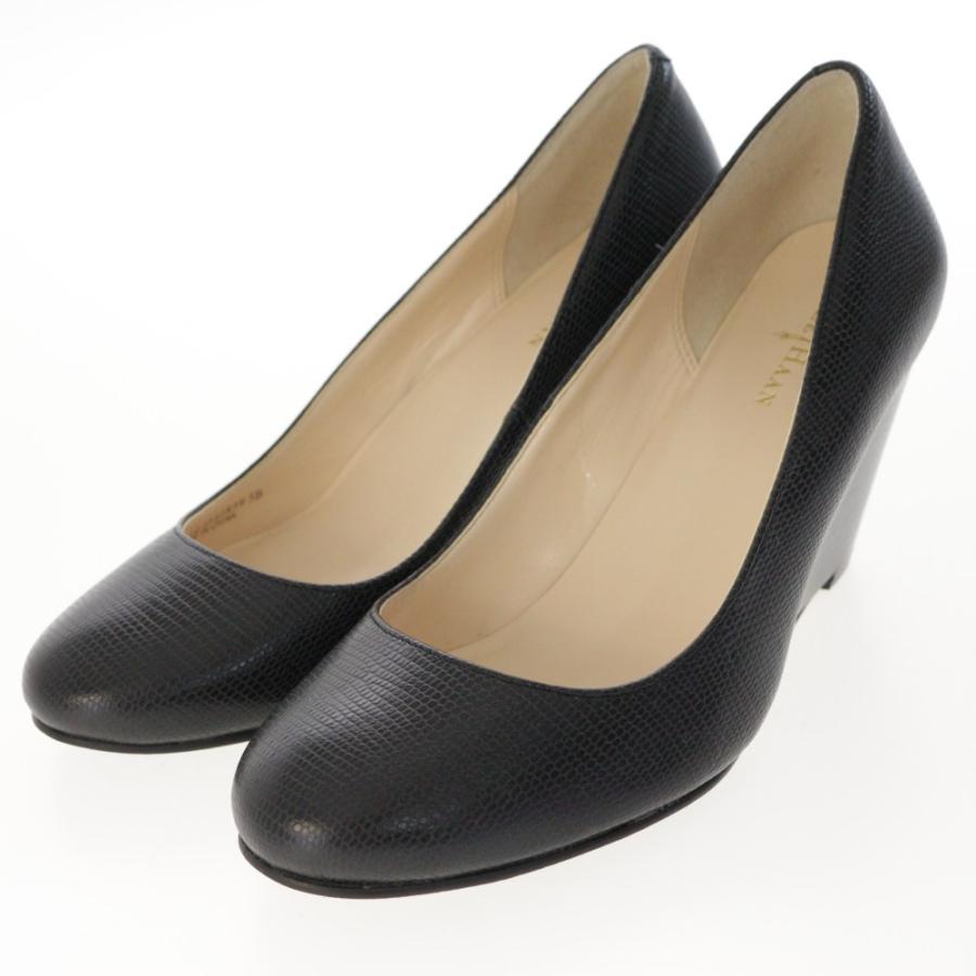 COLE HAAN コールハーン ラウンドトゥ ウェッジソール・パンプス靴 型押し/D41839/5B/ブラック/COLEHAAN/RF3/b190702/296968 : リファスタ ...