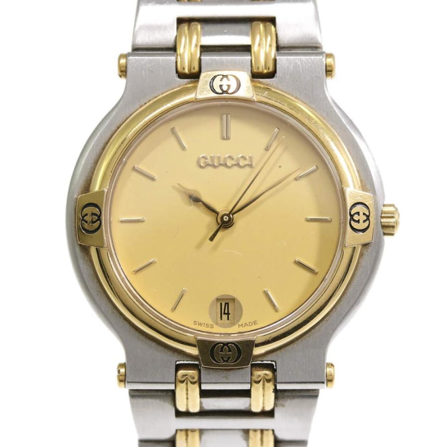 GUCCI グッチ 9000M コンビ デイト クォーツ時計/SS/stainless steal-73.8g/9000M/シルバー×ゴールド ...
