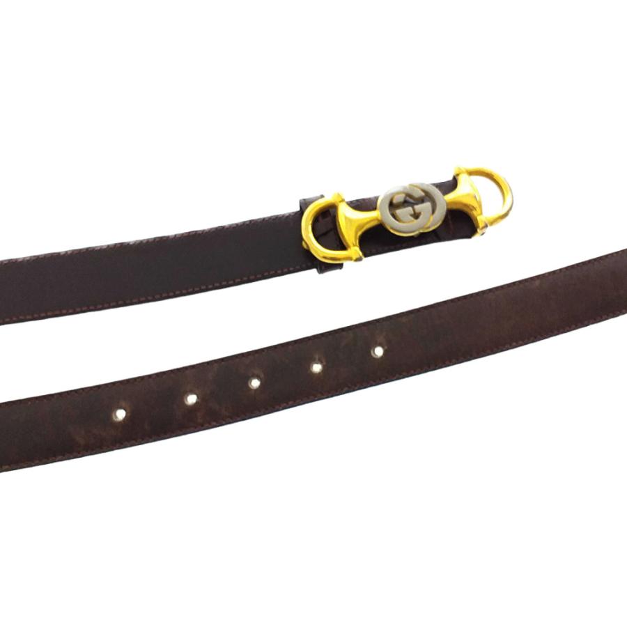 GUCCI グッチ オールドグッチ・ズゥミ金具・インターロッキングGビット付・レザースリムベルト/ダークブラン/GUCCI 翌日配送可/RF4 ...