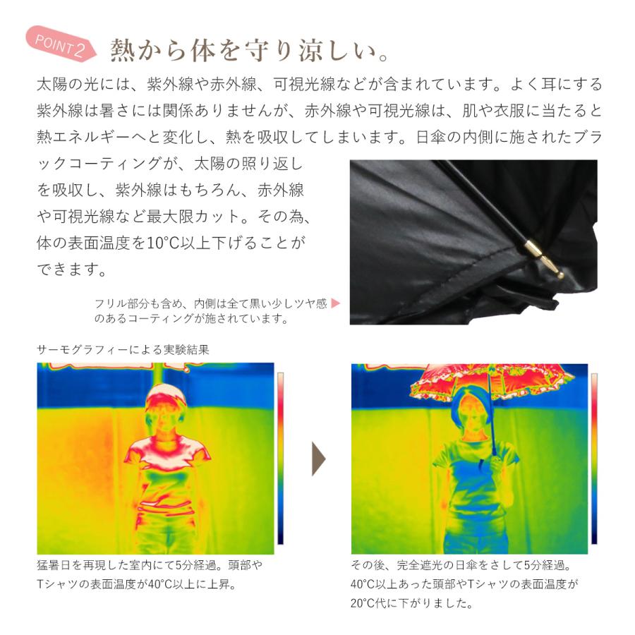 日傘 完全遮光 折りたたみ 軽量 遮熱 晴雨兼用 フリル コンパクト 100%UVカット 遮光率100％ バンブー レディース 軽い 涼しい ...