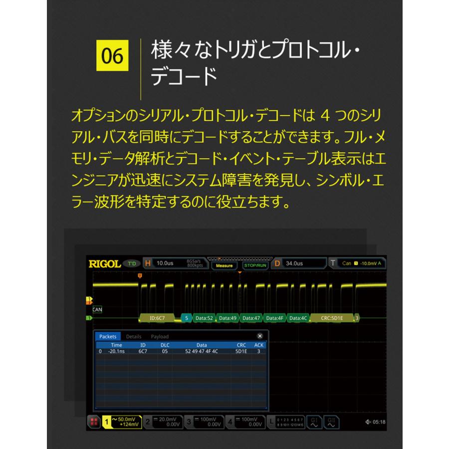 RIGOL MSO5074 デジタル・オシロスコープ 200MHz+4ch+50Mポイントレコード長＋500000wfms/s＋8GSa/s ...