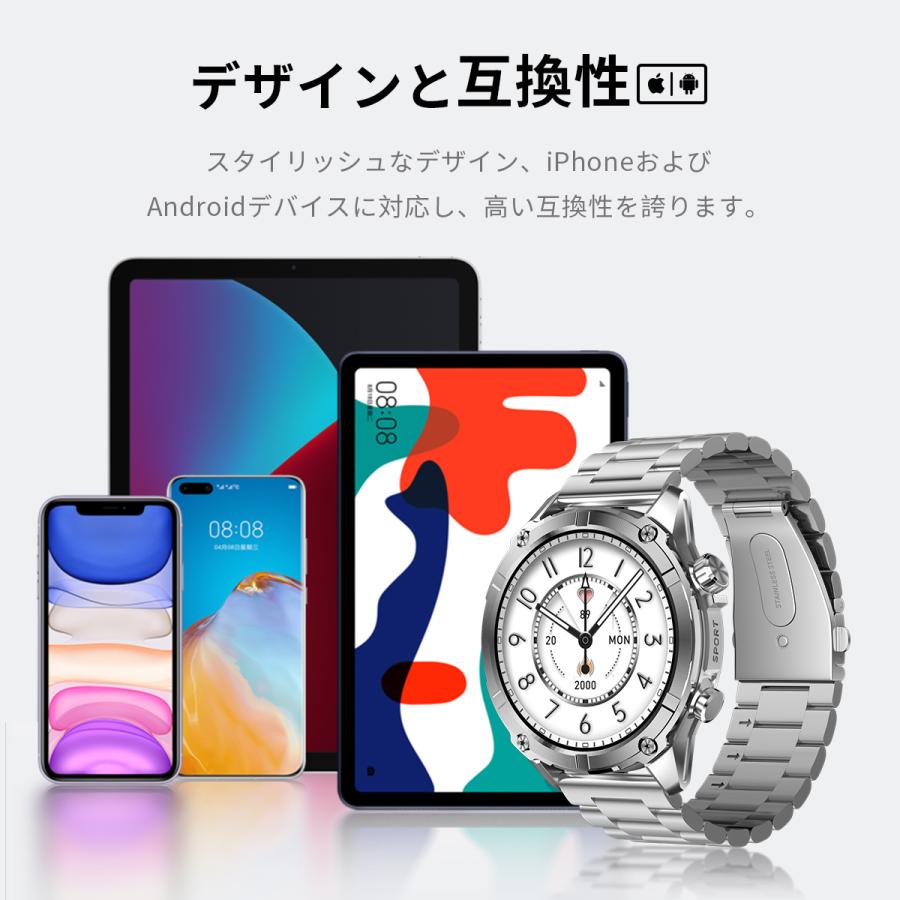 スマートウォッチ 丸型 常時表示 通話機能 健康管理 日本語説明書 着信通知 日本製センサー 血圧 心拍数 血中酸素 2024新発売 ...