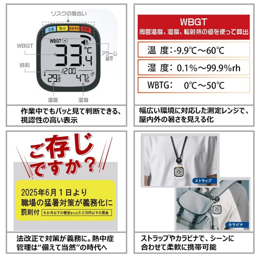 50個セット 法人・事業者まとめ買い】 黒球式熱中症指数計 黒球付熱中症計 WBGT アラーム ヒロ・コーポレーション HDL-1717 ストラップ カラビナ付き : TENGuuuU ...