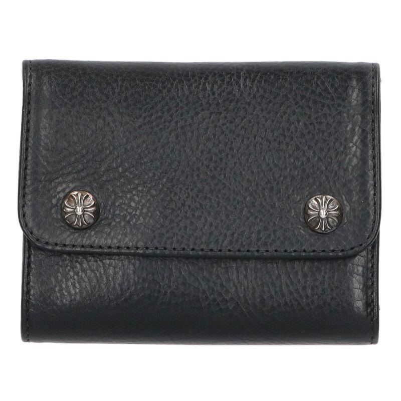 クロムハーツ   WAVE MINI ウェーブミニ クロスボールボタンレザーウォレット財布 中古 OS06 CHROME HEARTS（クロムハーツ） 財布 WAVE MINI ウェーブミニ クロス