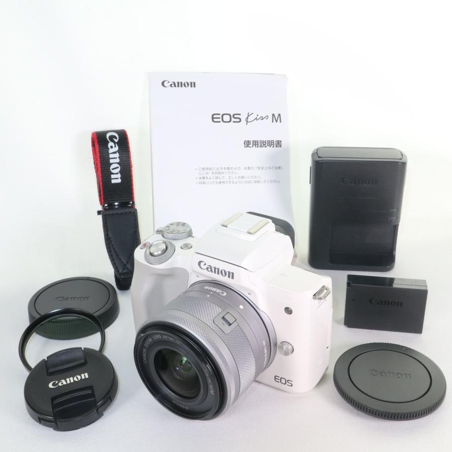 【中古】 新品級 CANON EOS Kiss M EF-M15-45 IS STM レンズキット ホワイト ミラーレス 一眼 k2183 ...