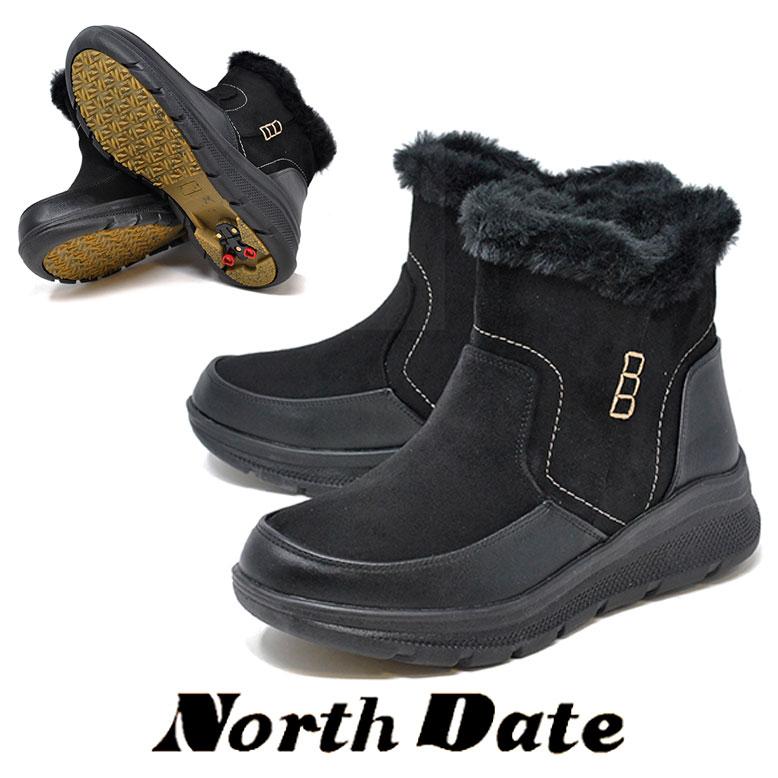 ノースデイト 防寒 スノーブーツ 32006 ブラック 防水 防滑 サイドファスナー カジュアルブーツ スパイク ダテハキ North Date 冬靴 レディース 滑り止め 北海道 : RIO ...