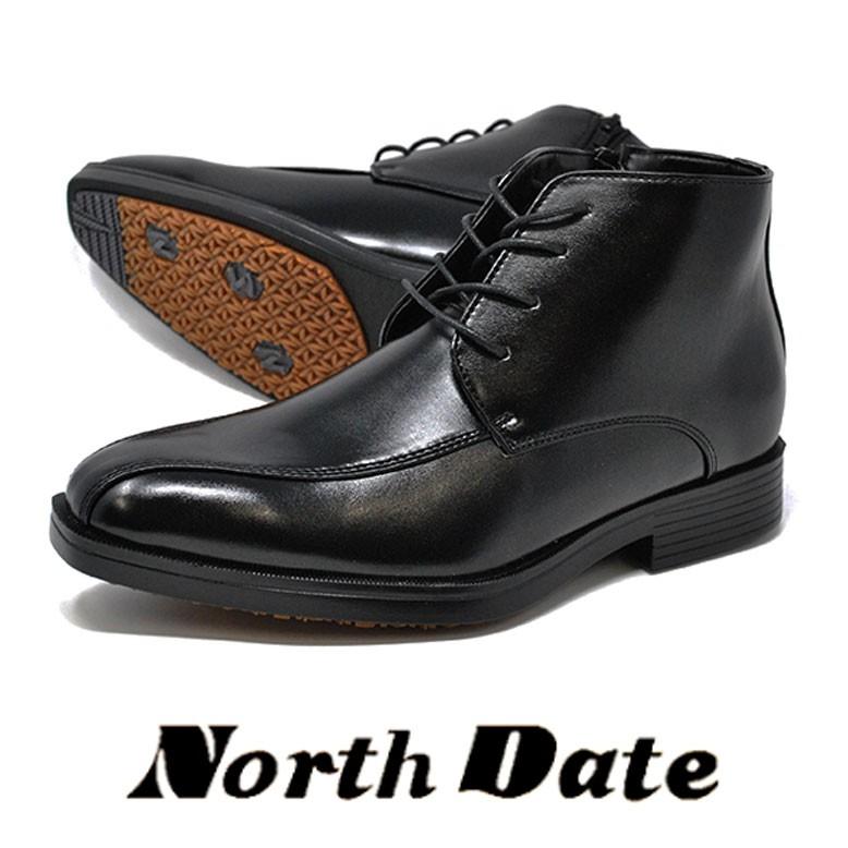 メンズ ビジネスシューズ 防水 防滑 ノースデイト 350 ブラック 雪 スパイク 幅広 4E 冬 紳士靴 NORTH DATE スノーブーツ レースアップ 滑りにくい 冬靴 : RIO ...