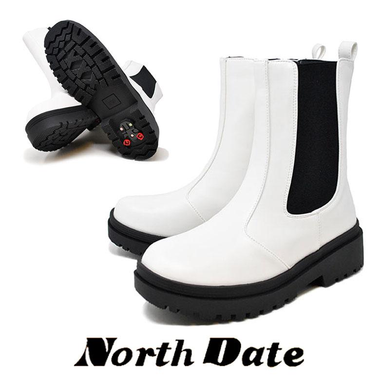 NORTH DATE スパイク スノーブーツ レディース カジュアル 防寒 冬靴 ノースデイト 7201 ホワイト 白 撥水 雪 滑りにくい サイドゴア ファスナー ワークブーツ : RIO ...