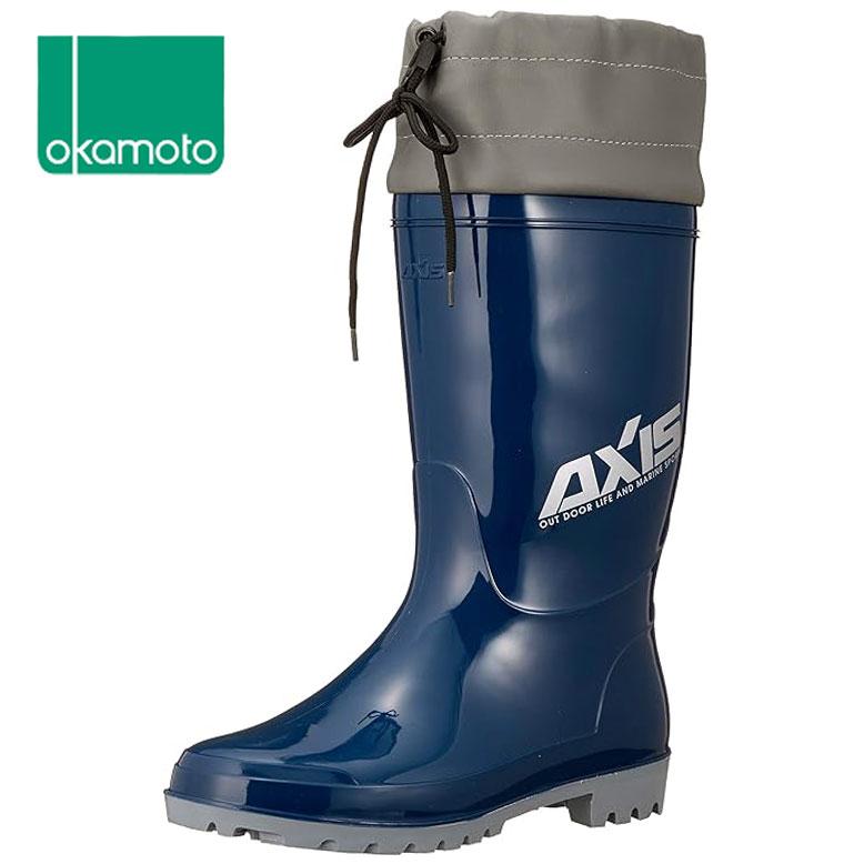 okamoto 日本製 長靴 メンズ 破れにくい 丈夫 作業長靴 フード付き レインブーツ アクシス M-001 紺 ネイビー オカモト ...