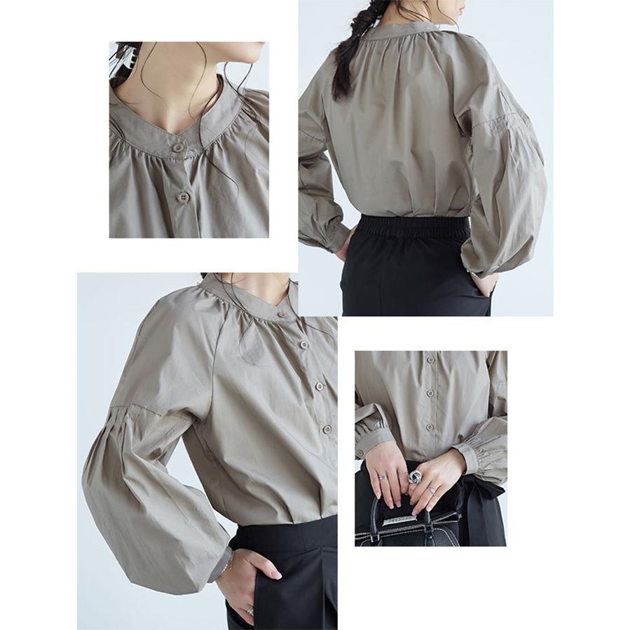 バンドカラー ブラウス 長袖 レディース シャツ ボリュームスリーブ ギャザー カジュアル オフィス 通勤 即納 :00TS1546:rioty (リオティ) - 通販 - Yahoo!ショッピング