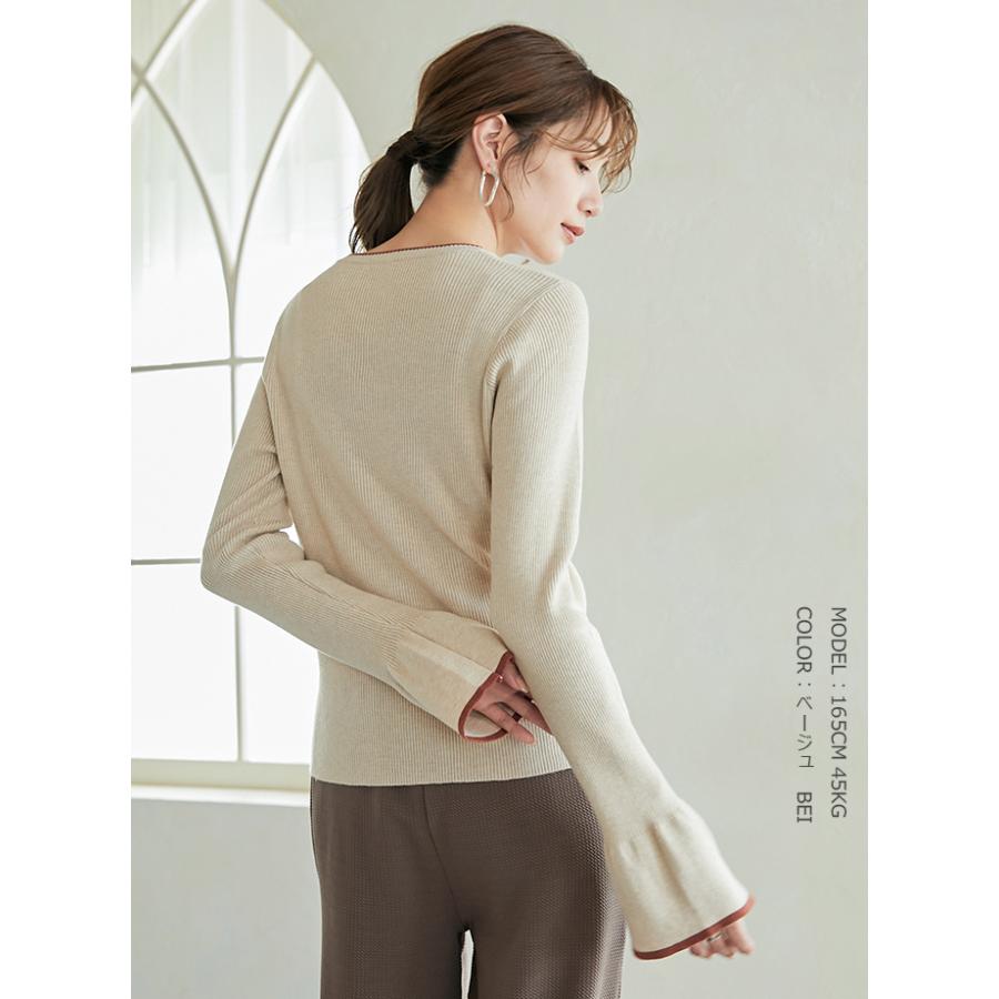 1,780円/枚！3枚購入＆クーポンで リブニット フレア袖 ニット 秋 フレアスリーブ バイカラー ニットソー ニットトップス レディース 即納 :04ta1412:rioty (リオティ ...