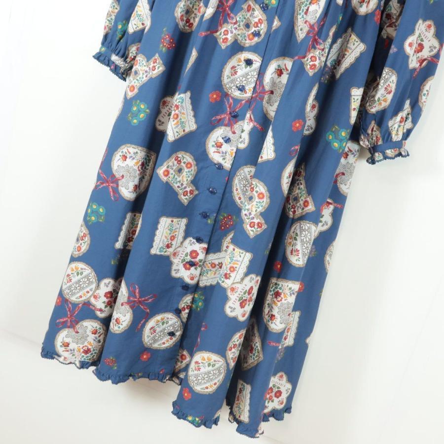 【美品!残布有・定価48,400円】ピンクハウス★2022早春カタログ掲載 キュートなクッキー柄ワンピース フリル襟&ピンタック♪青系 ...