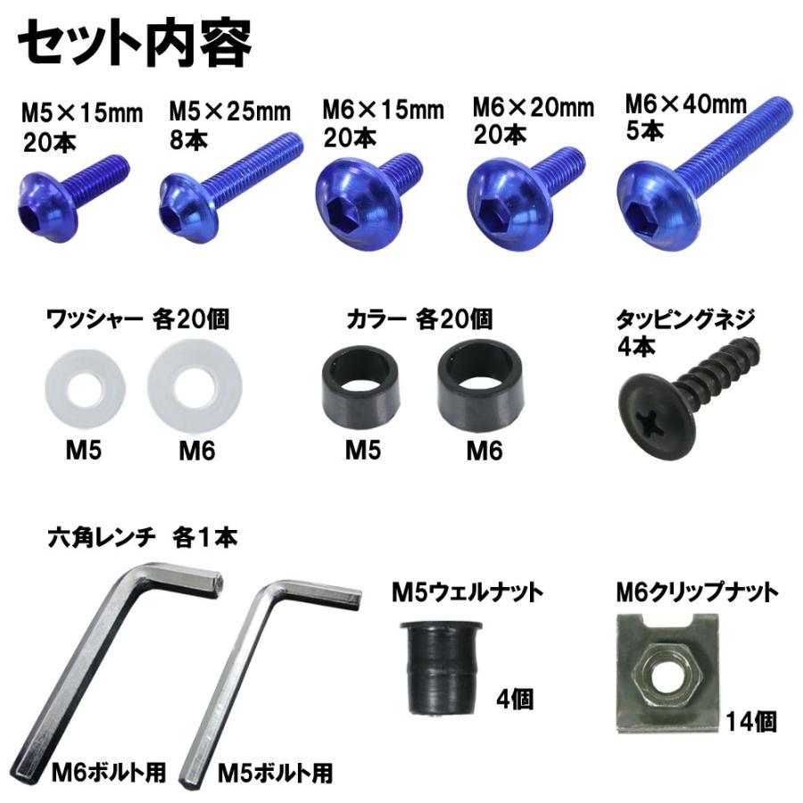 アルミボルトセット ブルー M6 M5 6mm 5mm ボルト 177点 スクリーンナット クリップナット ナンバーボルト カウルボルト 軽量 大容量 : バイクパーツ通販ショップ ライズ ...