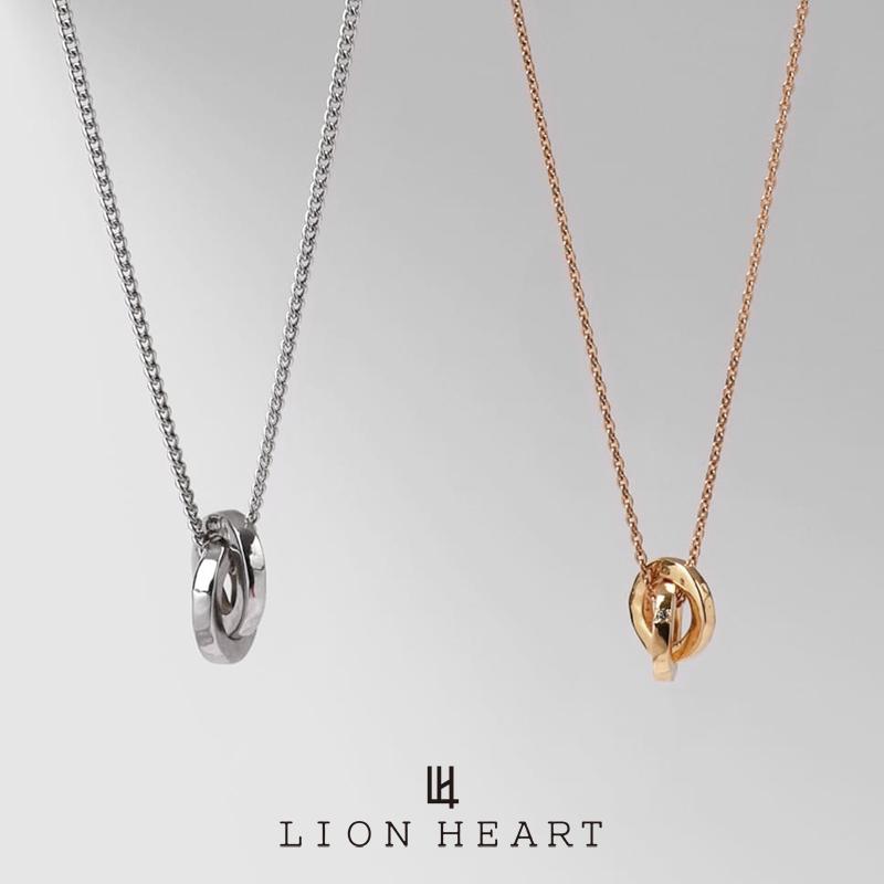 LION HEART ライオンハート LH-1 era スクエア ダブルリング ペアネックレス サージカルステンレス (シルバー&ピンク ...