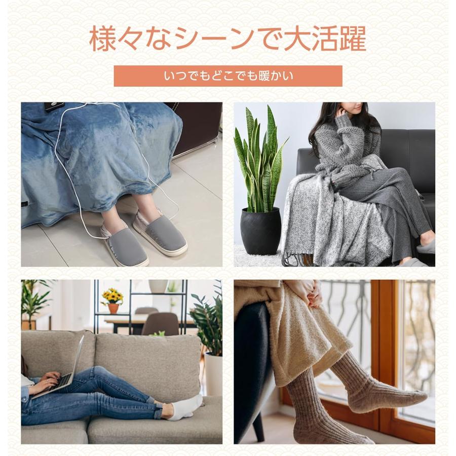 電気スリッパ フットウォーマー USB給電式 3段階温度調整 最大55℃ 30秒で速暖 ルームシューズ ヒーター内蔵 足冷え対策グッズ フリー ...