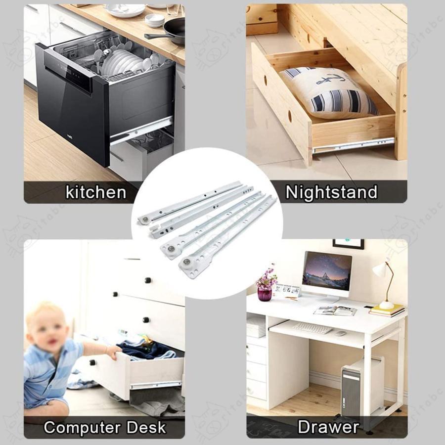引き出しスライドレール 伸縮式 スライドレール ローラータイプ底付、25cm?30cm?35cm?40cm?45cm?50cm?55cm、左右1セット入り、キッチン食器棚スライド、重量用 ...