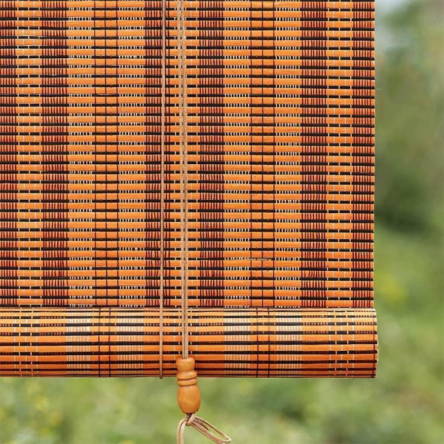 竹 すだれ 目隠し 竹カーテン バンブー アウトドア サンシェード バンブーカーテン ローマンシェード付き リードカーテン パティオ/ティールーム用 3 ブラウン : ritabc - 通販 ...