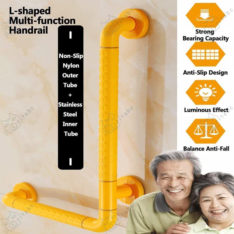 手すり，浴室 手すり，風呂 手すり，トイレ手すり 滑り止めのL字型 浴室手すり 安全発光サークル付き 浴槽手すり 安全手すり 障害のある高齢者の妊娠中 シャワー : p212375613fb3 ...