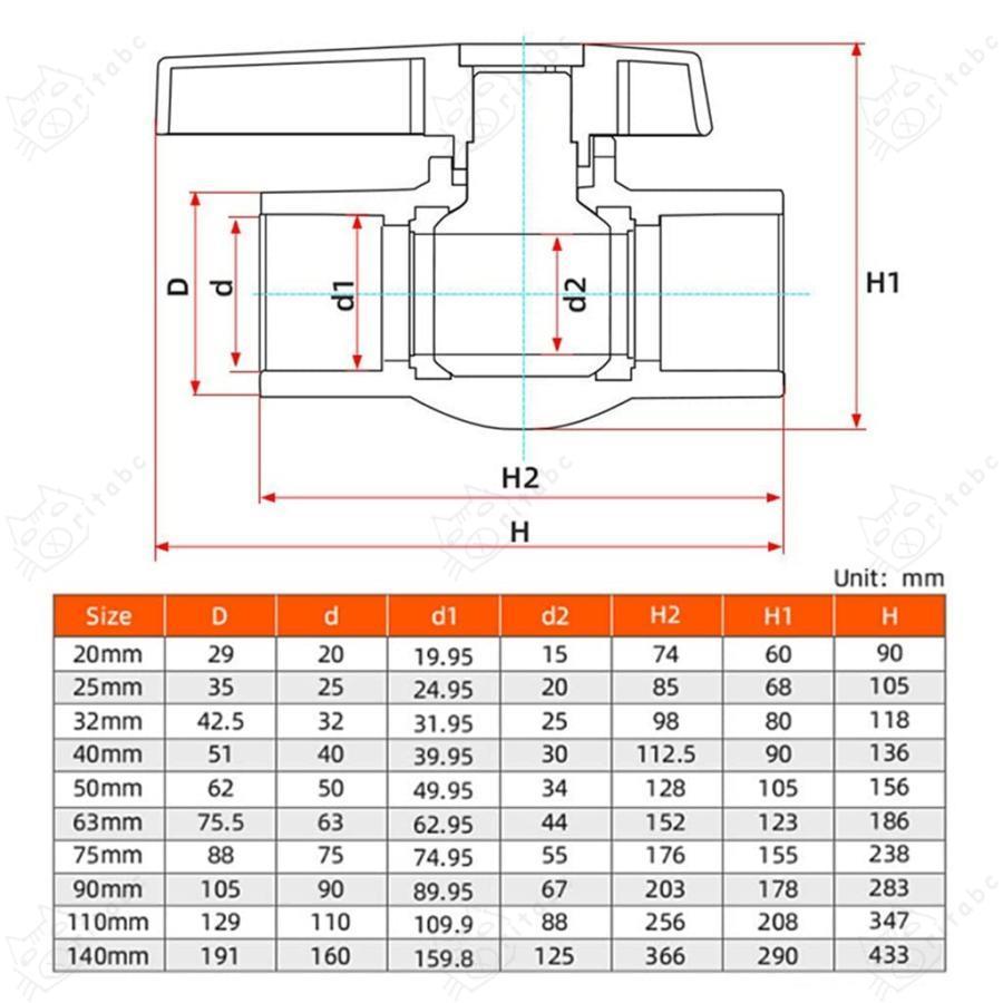 1 個 PVC ボールバルブ、 20/25/32/50/63/75-160mm 内径 水遮断フローコントローラースイッチバルブ 赤いハンドル付き バルブバルブ :p213707482d80 ...