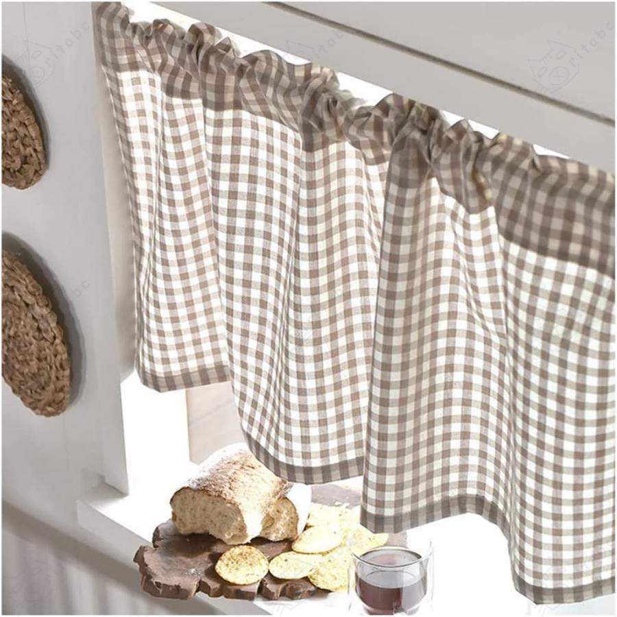 カフェカーテン かーてん 風呂場カーテン おしゃれ 和風 ショートカーテン コーヒーチェック柄ウィンドウヴァランスギンガムファブリックカフェカーテン 部屋用 : ritabc - 通販 ...