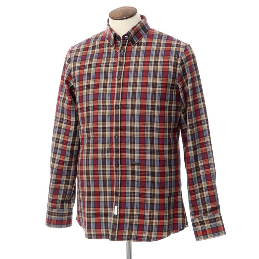 DSQUARED2 【未使用】ディースクエアード Dan ウール チェック ボタンダウンシャツ レッドxベージュxライトブルー【サイズ52 ...