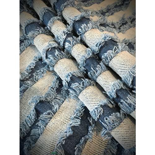 fringe denim デザイン デニム生地 ハンドメイド はぎれ デニムリメイク コットン 薄手 デニム 生地 布 端切れ (fringe stripe 明るめ) : RITTER ...