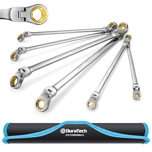 DURATECH メガネレンチセット フレックスラチェットレンチ ラチェットメガネレンチ ロングタイプ なめたボルト・ナット対応可能 8*19mm 72ギア 両頭首振型 CR-V ...