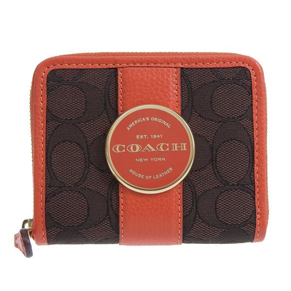 COACH（コーチ） 財布 レディース 二つ折り財布 折財布 小銭入れ無し アウトレット シグネチャー ブラウン×レッド C8323IMUQ2 ...