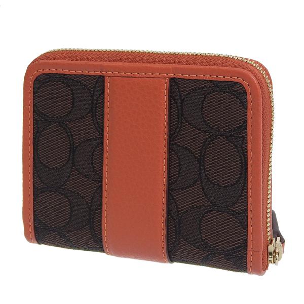 COACH（コーチ） 財布 レディース 二つ折り財布 折財布 小銭入れ無し アウトレット シグネチャー ブラウン×レッド C8323IMUQ2 ...