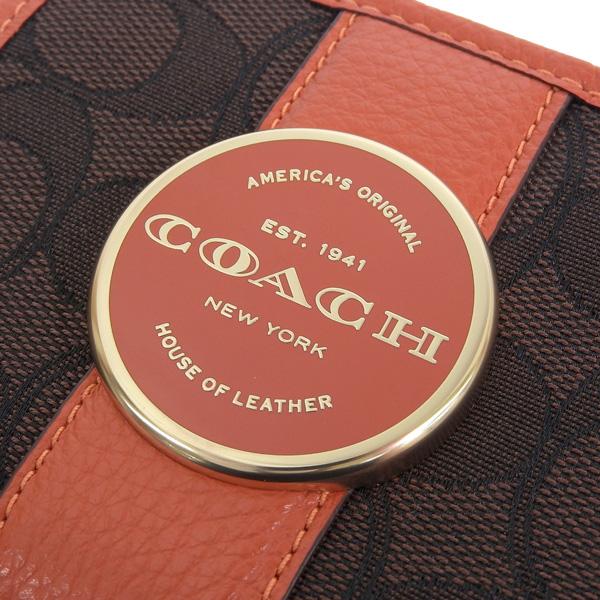 COACH（コーチ） 財布 レディース 二つ折り財布 折財布 小銭入れ無し アウトレット シグネチャー ブラウン×レッド C8323IMUQ2 ...