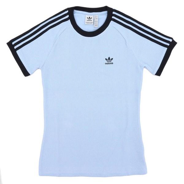 adidas Originals アディダス オリジナルス スリーストライプス スリム半袖 Tシャツ レディース アウトレット ブルー 3 S ...