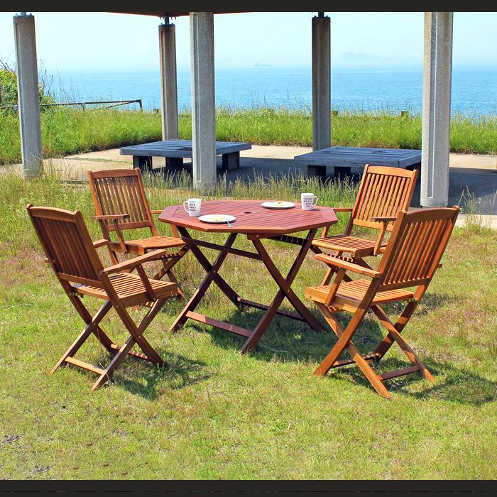 ガーデン テーブル セット 110幅 ガーデン5点セット ガーデンセット 木製 八角 チェア 折りたたみ 折り畳み 4人 グランピング 八角シリーズ : アウトレット家具リバップ - 通販 ...