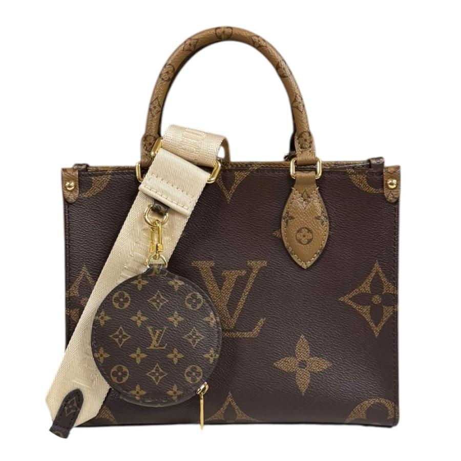 ルイ・ヴィトン LOUIS VUITTON オンザゴーPM モノグラムジャイアント リバース ハンドバッグ バッグ PVCコーティングキャンバス レディース ブラウン系 / ベージュ系 M46373 【中古】 LOUIS VUITTON（ルイ・ヴィトン） オンザゴーPM モノグラム