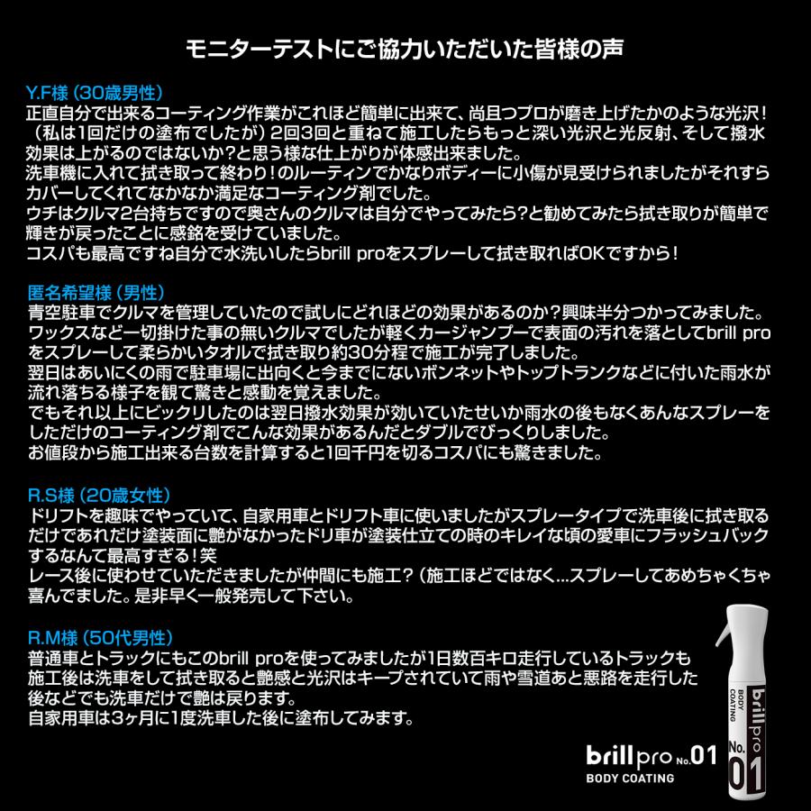 コーティング剤 車 brill pro No.01 ブリルプロナンバーワン 撥水スプレー コーティングスプレー 厳選 オススメ : ロード ...