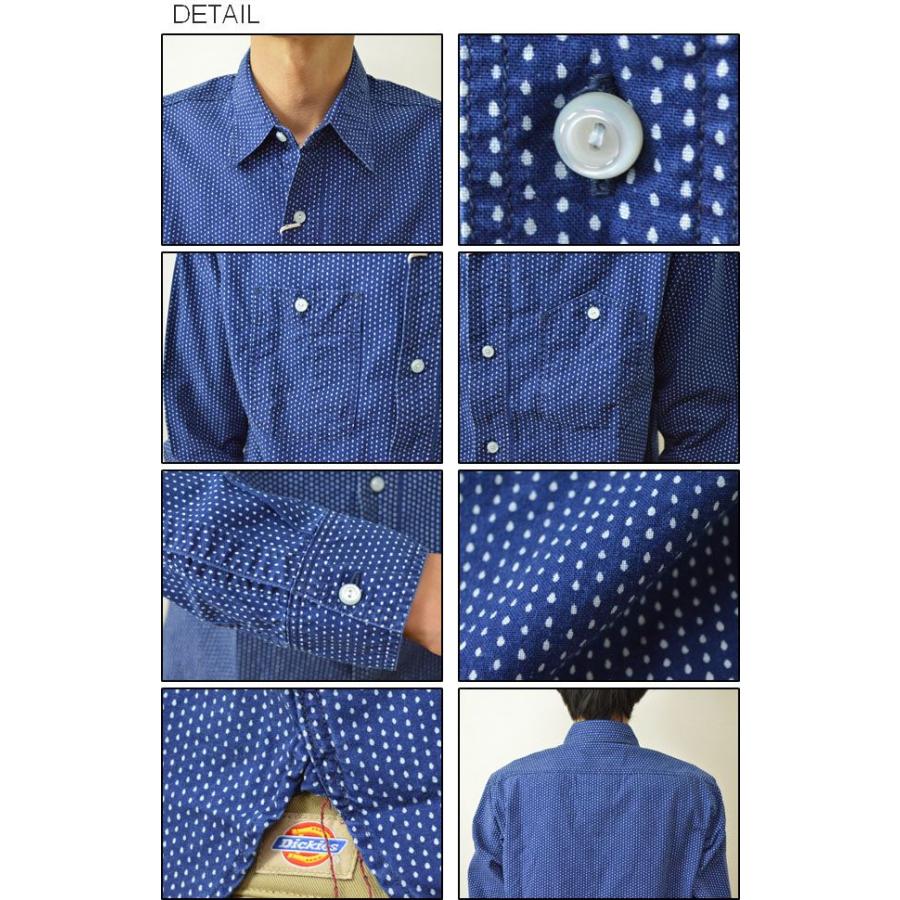 SUGAR CANE CANE（シュガーケーン） インディゴ ドット 柄シャツ メンズ 長袖 ワーク ブロード アメカジ 東洋 SC26741 ...