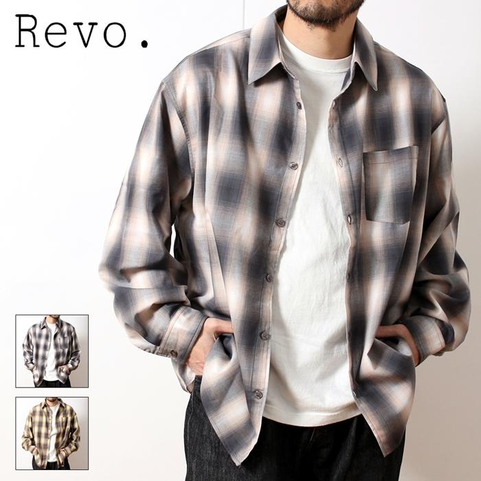 Revo. チェックシャツ レヴォ オンブレチェック ルーズフィット ライト 長袖 シャツ TH-3864 メンズ ユニセックス ブランド ルーズ ワイド ゆったり (26-th3864 ...