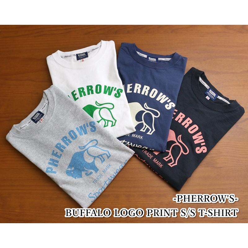 Pherrow's フェローズ Tシャツ 2024年 新作 24S-PT2 半袖 プリントTシャツ 厚手 定番ロゴ バッファローロゴ アイコン プリント アメカジ (32-pt2)(32 ...