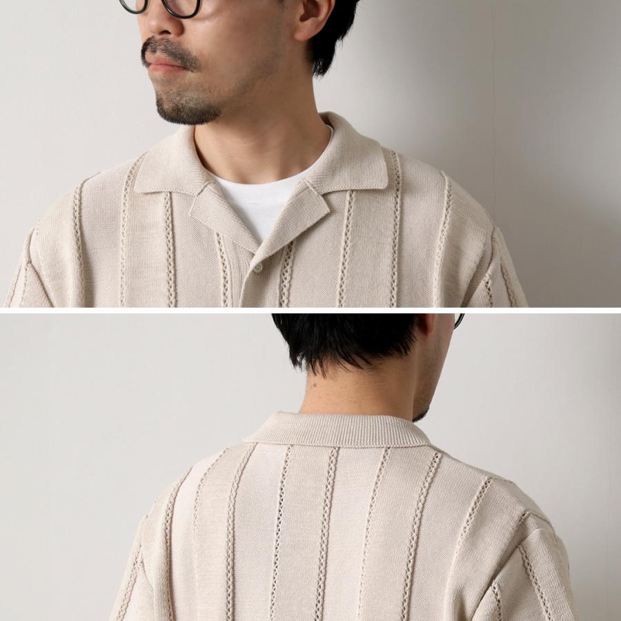 Coohem COOHEM（コーヘン） リンクス ストライプ ニット シャツ / メンズ サマーニット Tシャツ 半袖 コットン 日本製 米冨 ...