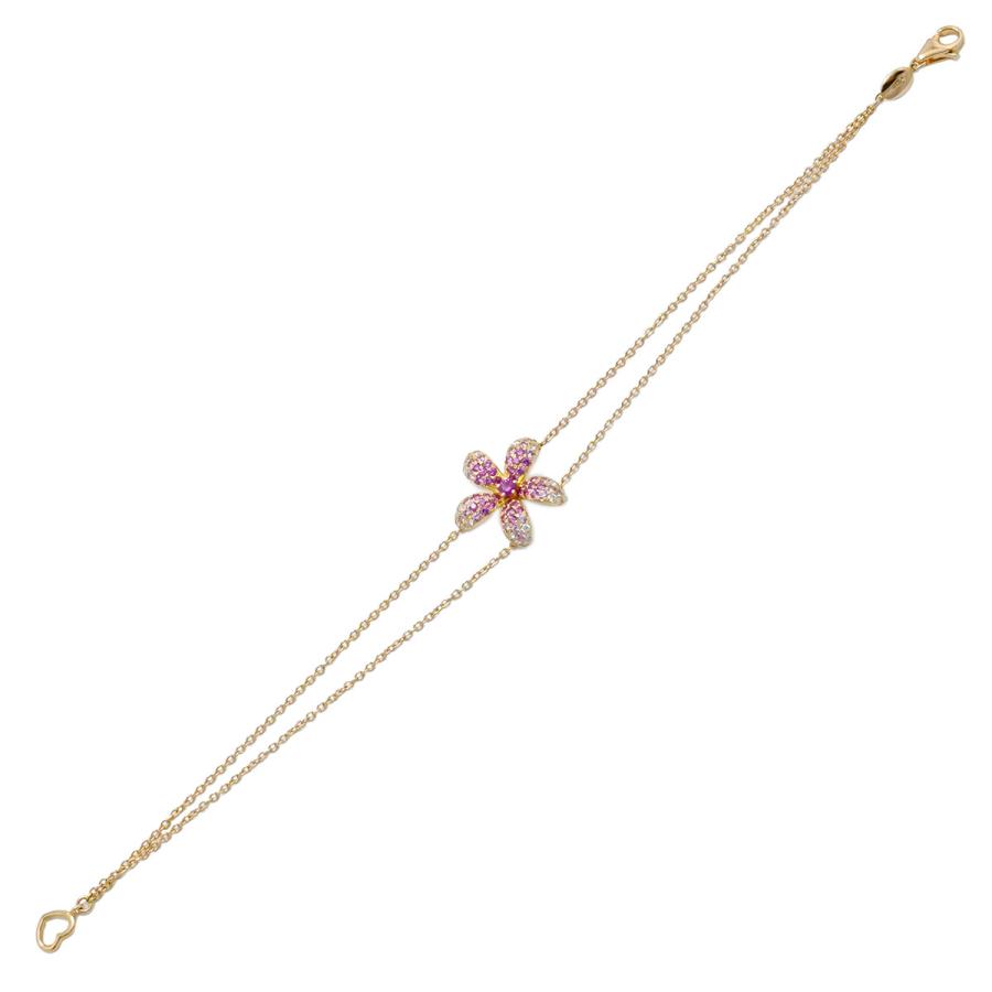 ポンテヴェッキオ Ponte Vecchio 750PG K18PG ピンクゴールド ピンクサファイア0.50ct ダイヤ0.15ct フラワーモチーフ ブレスレット 3859 ...