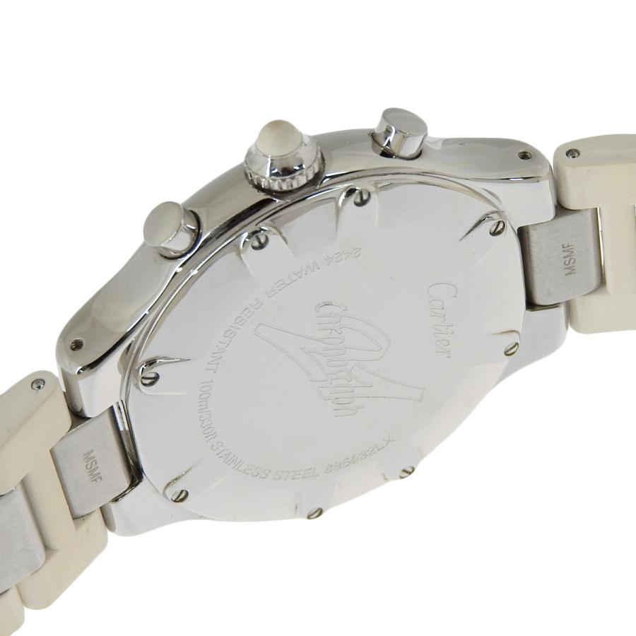 Cartier カルティエ CARTIER マスト21 クロノスカフ クロノグラフ クォーツ 腕時計 SS ラバー シルバー文字盤 メンズ ボーイズ カレンダー W10197U2 4192 ...